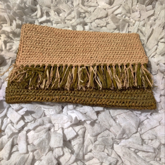 Shebobo | Bags | New Handmade Shebobo Straw Clutch W Raw Fringe Trim ...
